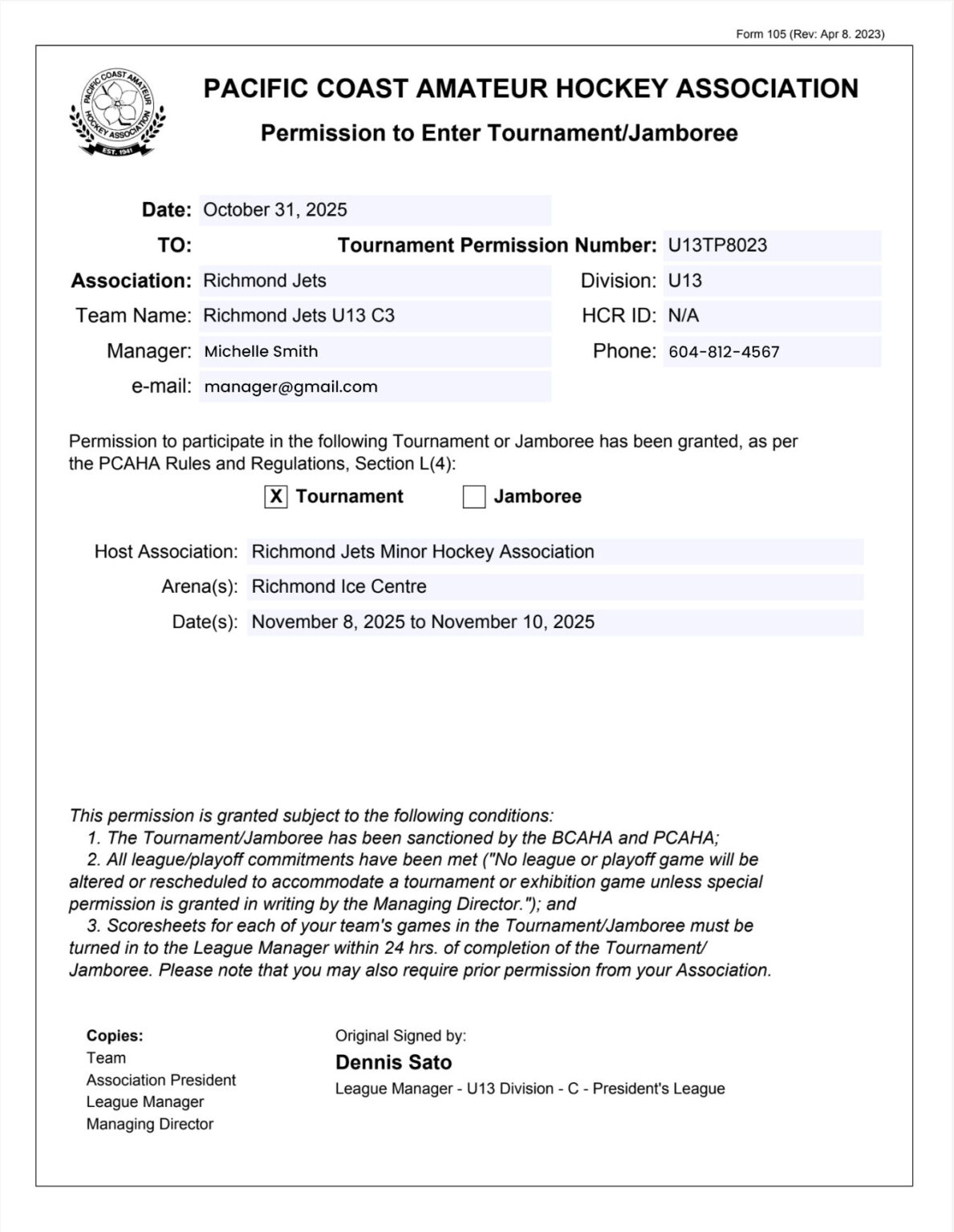 Tournament Documents - Richmond Jets MHA